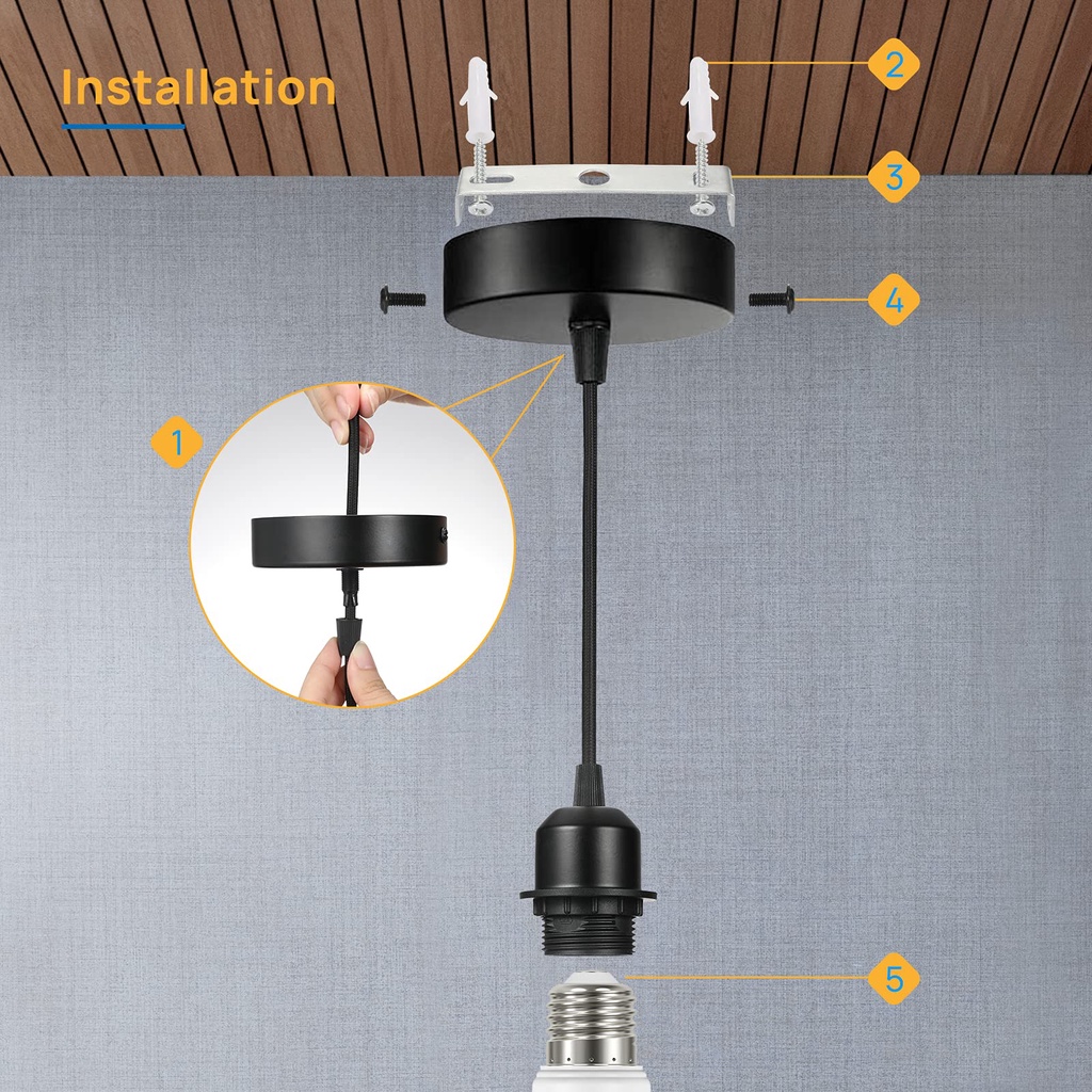 LED E27 Screw Ceiling Pendant Lamp Holder Vintage Full teeth Socket ...