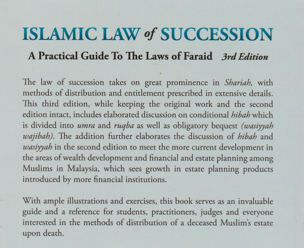 ISLAMIC LAW OF SUCCESSION- 3rd ED- WAN NORAINI MOHD SALIM [2022 edition ...