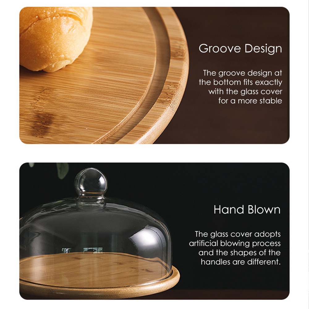 BC Wooden Cake Stand With Glass Cover Premium Quality Bamboo Wood Dome ...