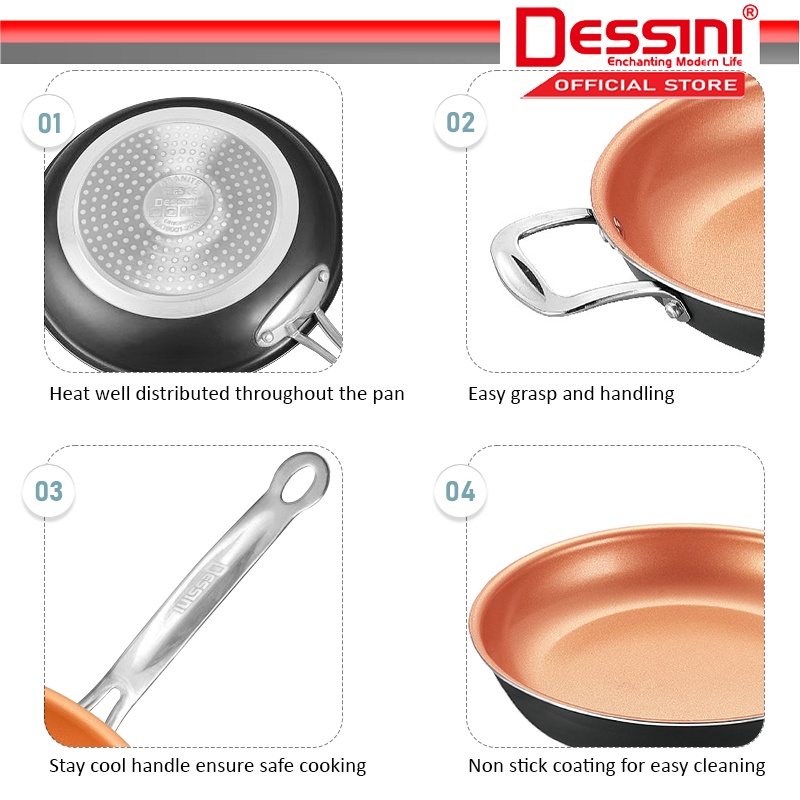 DESSINI ITALY Zero Fat 28CM Frying Pan Die Cast Aluminium Induction Non ...