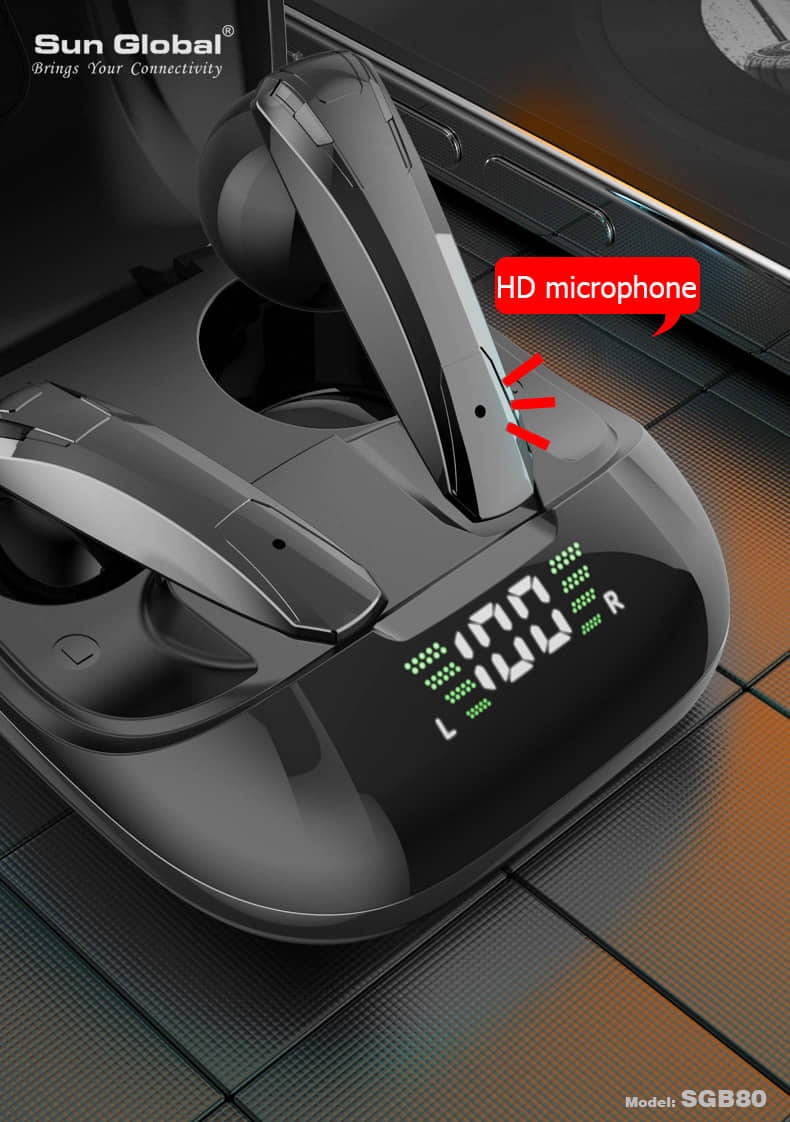 Sun Global SGB80 True Wireless Earbuds - Game Model | Intelligent LED | HD Microphone | Super ...