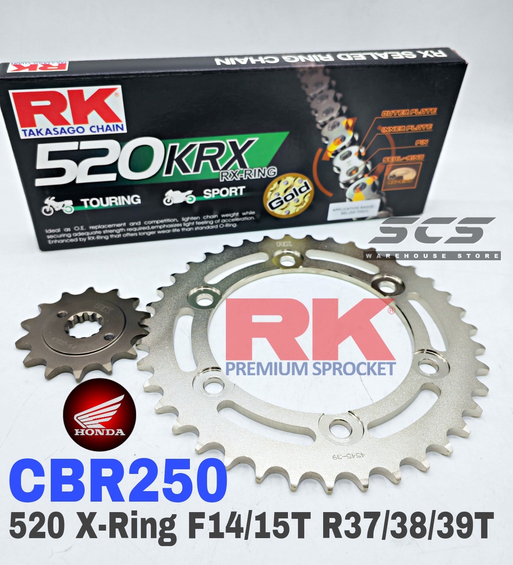 RK Sprocket Set Honda CBR250 520 O-Ring Black Gold Chain Rantai Hitam ...