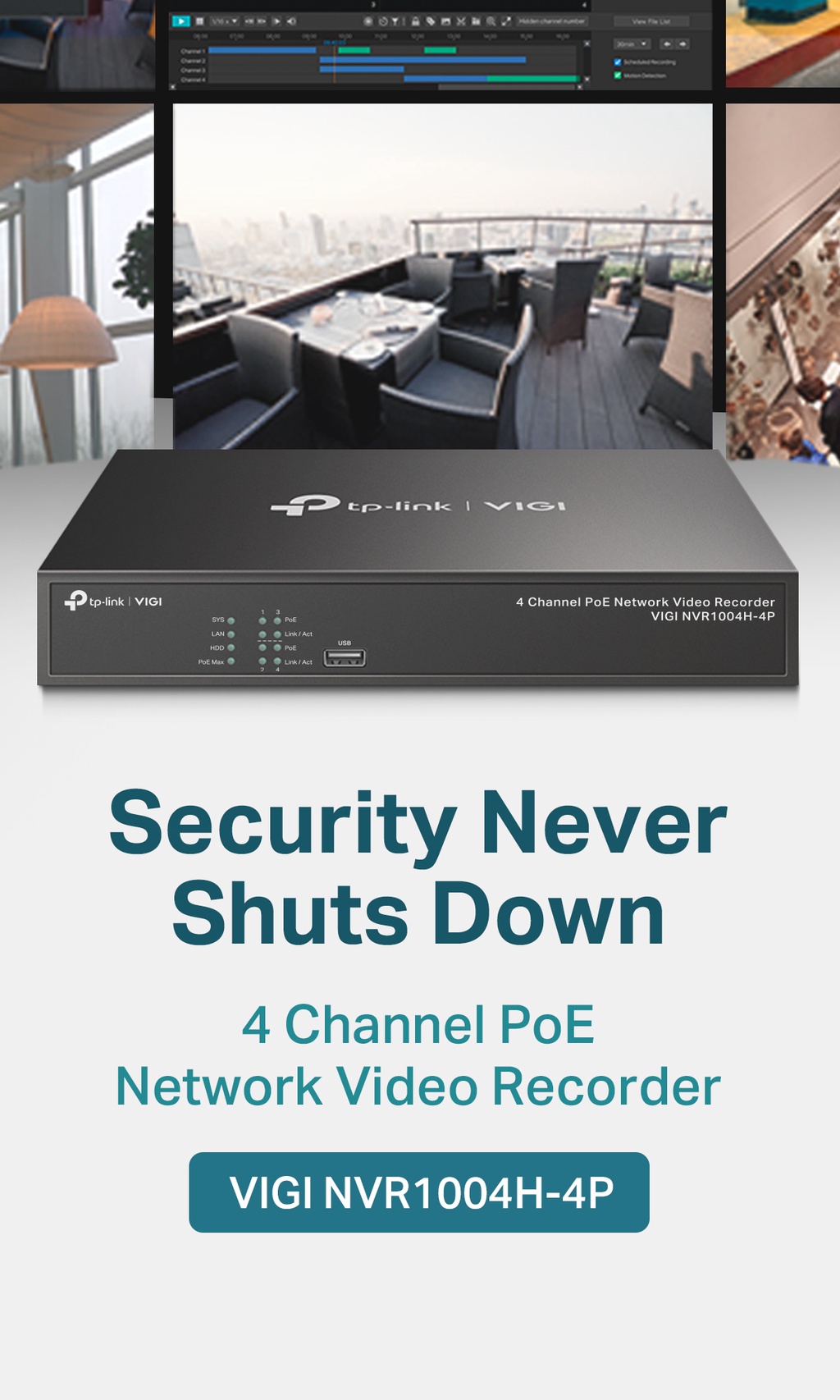 TP-Link 4MP AI CCTV VIGI C340&C440 (4MM) With PoE NVR NVR1004H-4P Full Color Wired IP Network ...