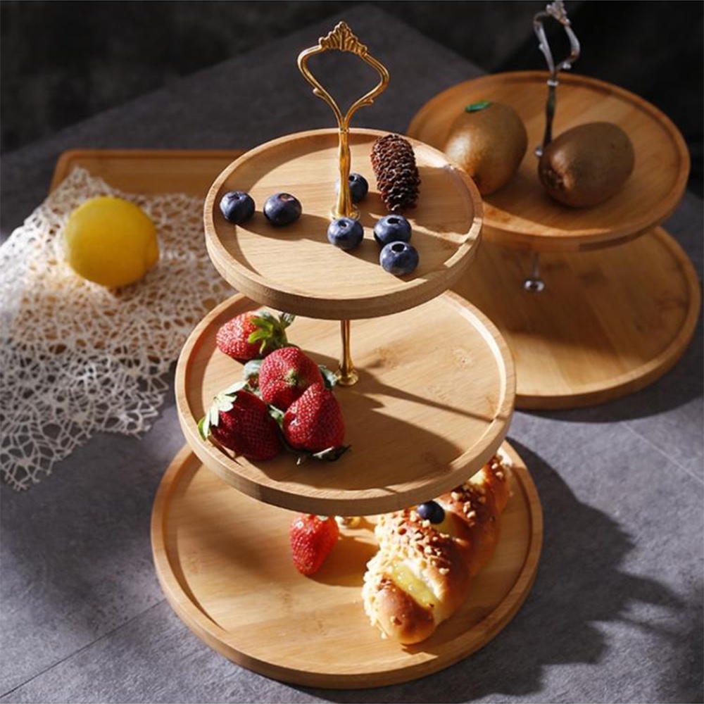 BC Natural Bamboo Wood Dessert Stand High Tea 2 / 3 Tiers Cupcake ...