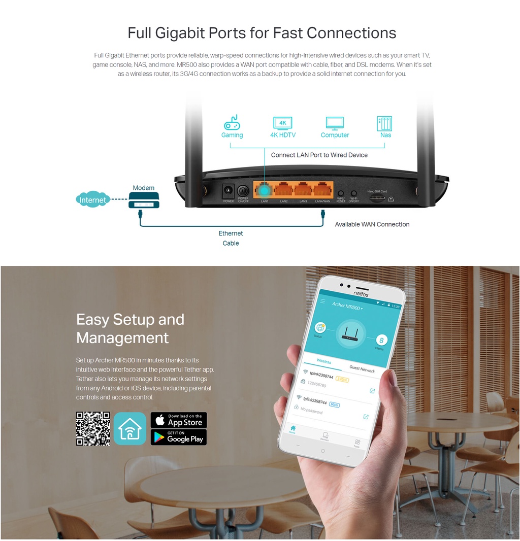 Tp-Link Archer MR500 4G+ Cat6 AC1200 Wireless Dual Band Gigabit Router ...