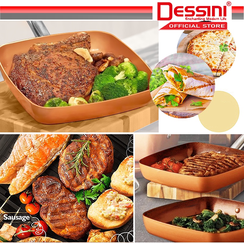 DESSINI ITALY Zero Fat 24CM Grill Steak Frying Pan Die Cast Aluminium ...