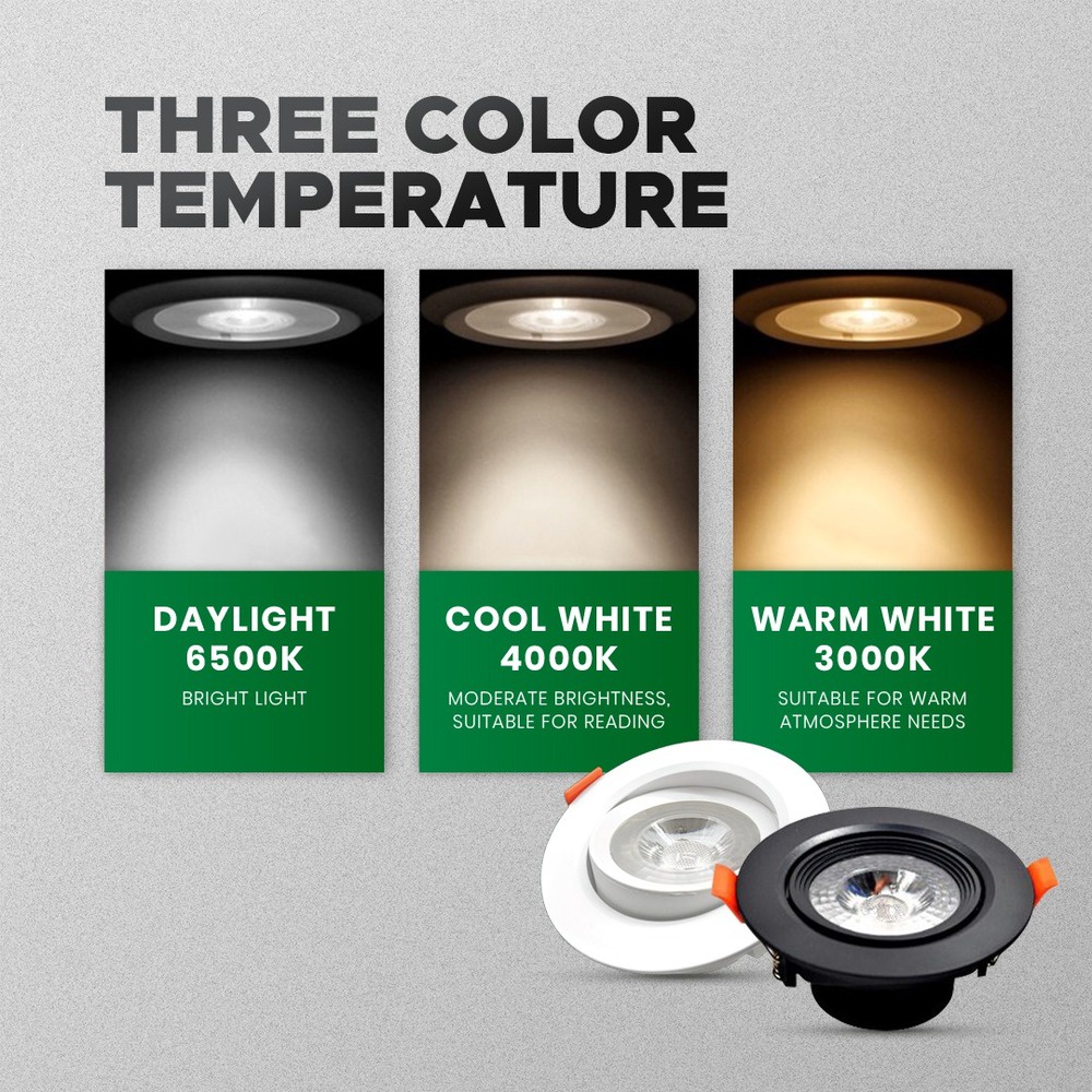 3W/7W LED EYEBALL LIGHT BLACK/WHITE 240V 3 COLOR LED RECESSED SPOTLIGHT ...