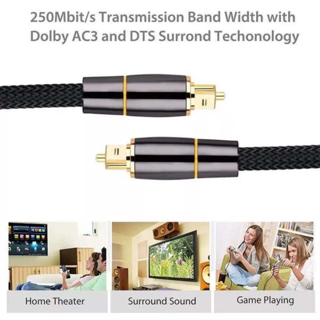 24K Gold Plated Infinity Digital Audio Optical Cable SPDIF Fibre Optic ...