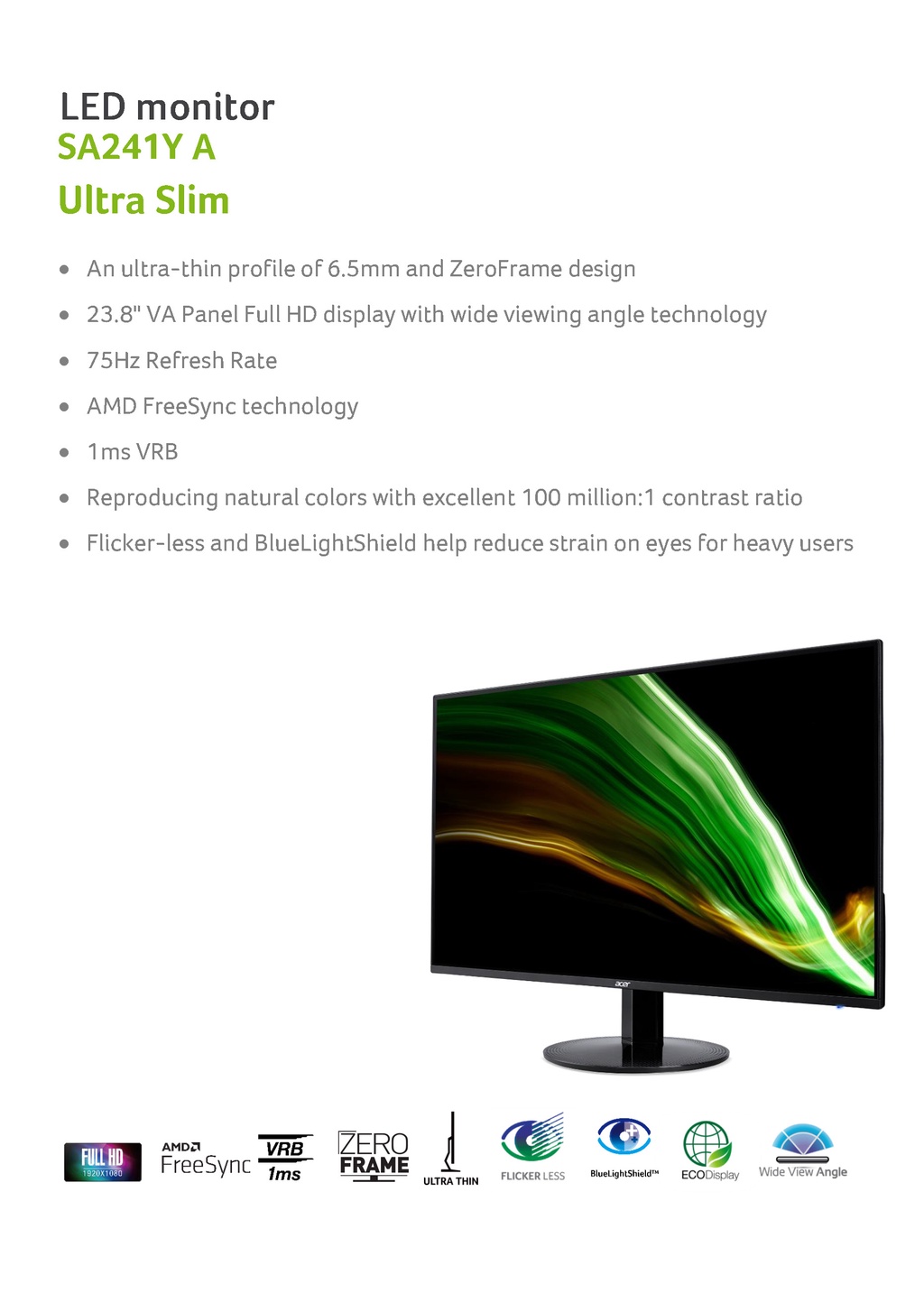 Acer SA242Y A 23.8" FHD Ultra-Thin Display Monitor with HDMI Port ...