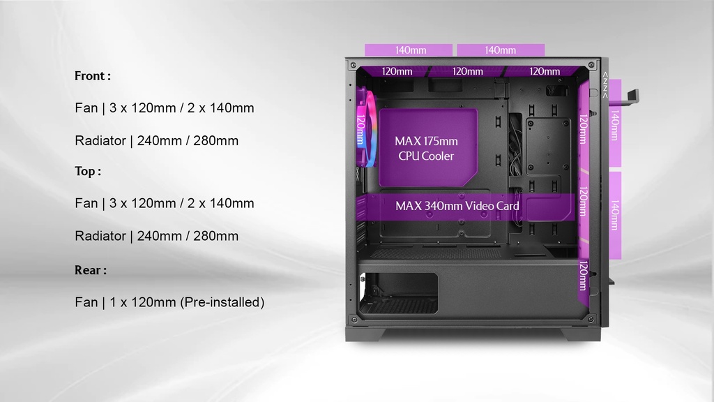 Azza ELISE 140M MATX Gaming Casing Chassis Case Included 4x ARGB 12CM ...