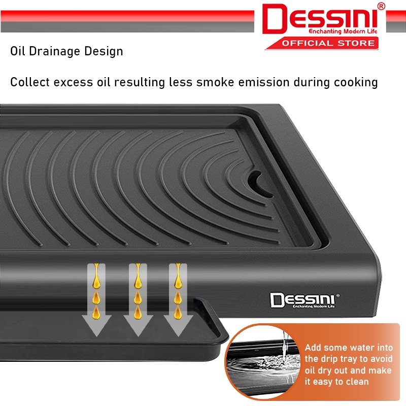 DESSINI ITALY Electric BBQ Grill Steak Frying Pan Teppanyaki Barbecue ...