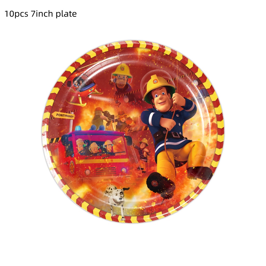 Fireman Sam Party Tableware Plates Cups Fire Engine truck Fireman Sam ...