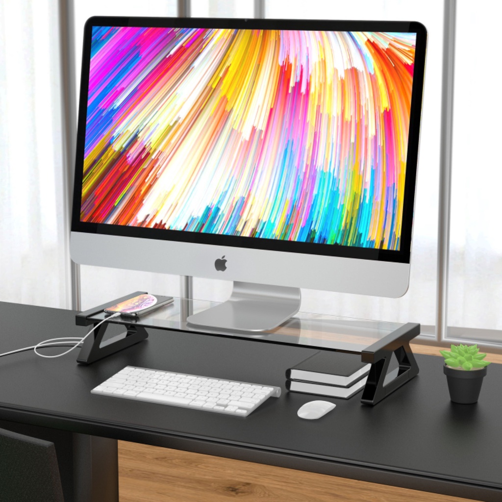Basegard Abs Tempered Glass Monitor Stand Riser Space Bar Dock Desk ...
