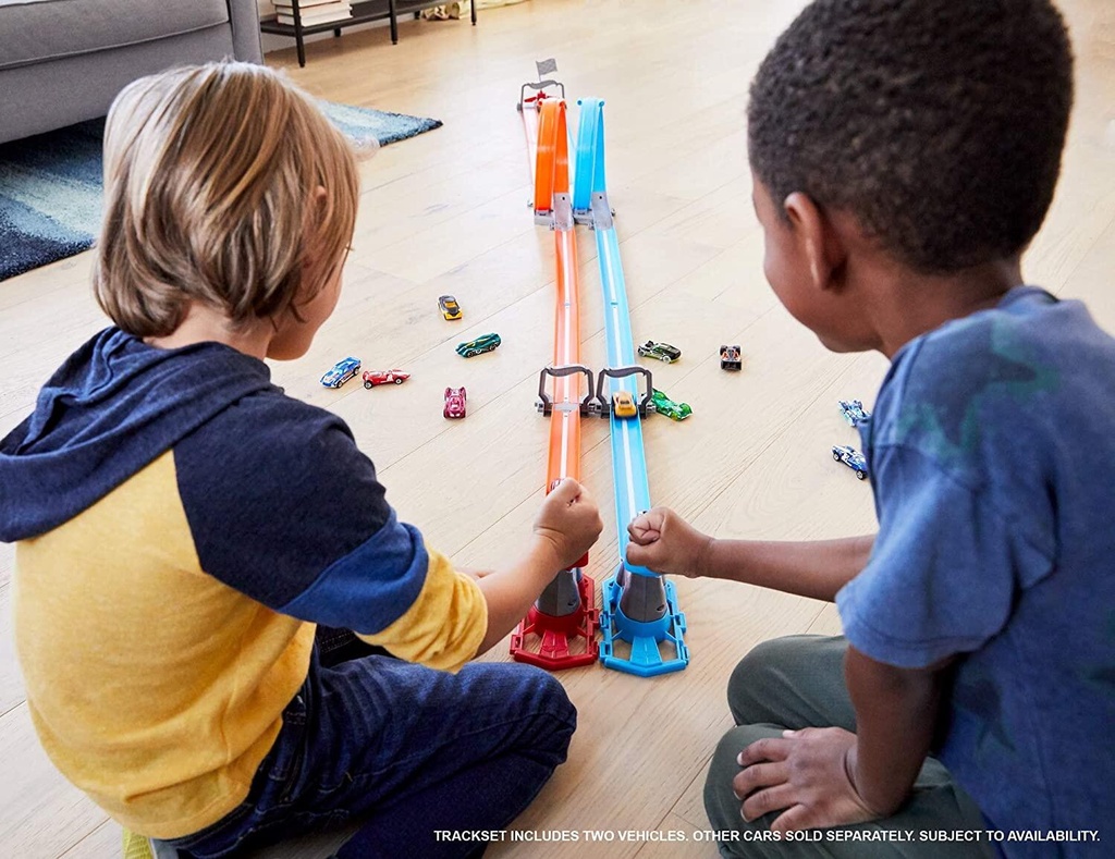 Hot Wheels Race Track Double Loop Dash Racing Cars Fight Includes 2x ...