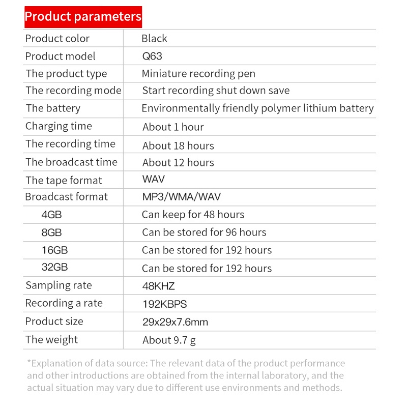 Q63 Professional Voice Control Recorder 30 Days Standby Recording Magnetic HD Digital Voice ...