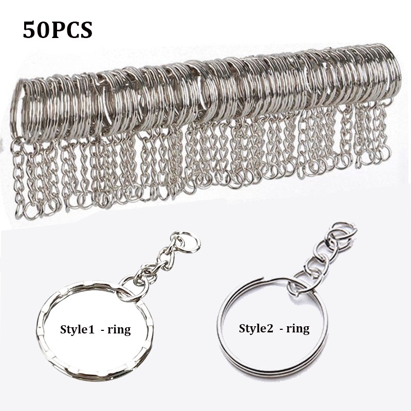 Silver Plated Metal Blank Keyring Keychain Split Ring Keyfob Key Holder ...