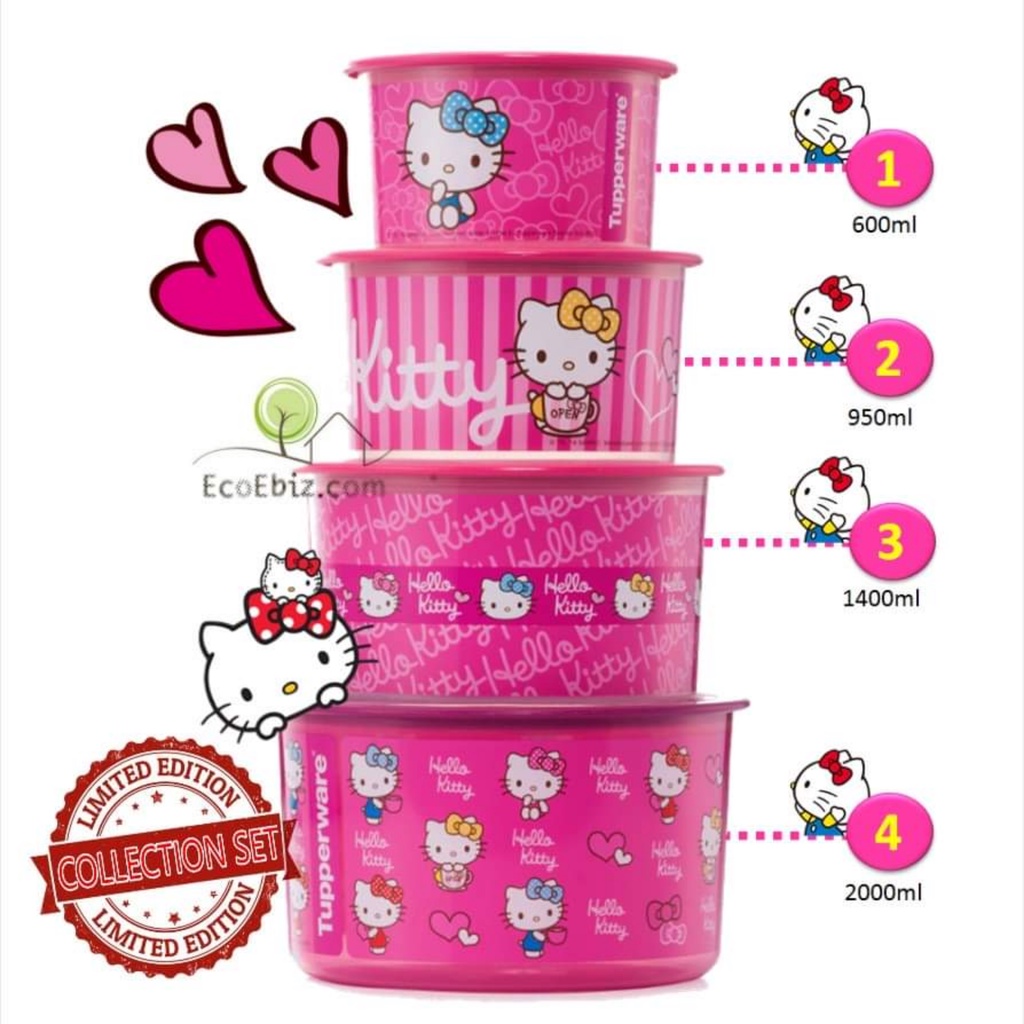 TUPPERWARE Batik One Touch Topper Canister 600ml/ 2L / 4.3L HELLO KITTY ...