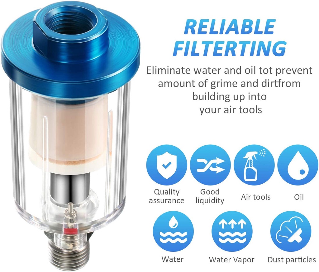 1/4" Spray Gun Air Line Filter Oil Water Trap Moisture Separator Work ...