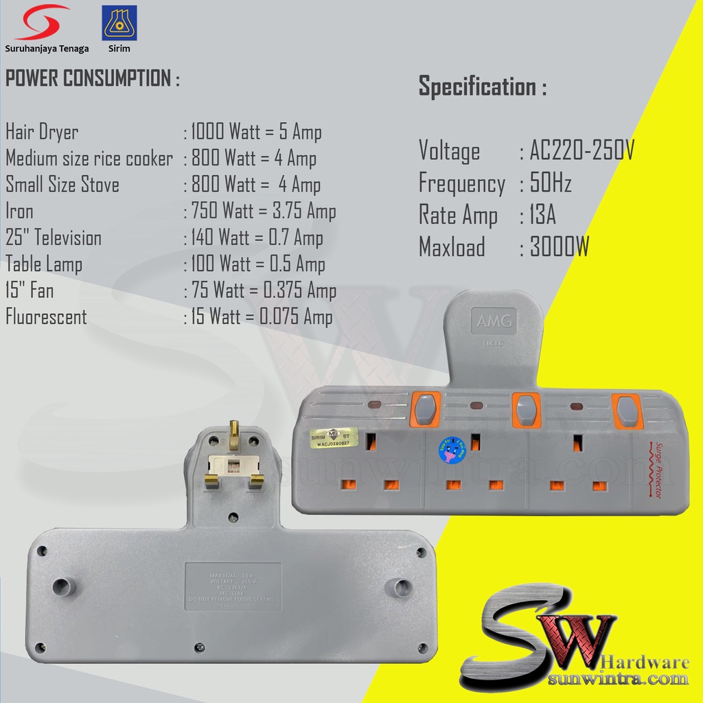 AMG Grey Color High Quality T-Adaptor 13AMP Heavy Duty T Adaptor ...