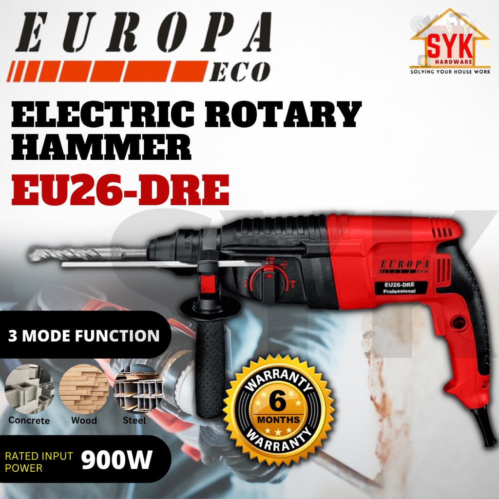 SYK Europa Hilt EU26-DRE 900W 3Mode Function Electric Rotary Hammer ...