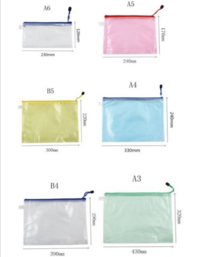 [1PCS] A4 A3 B5 A6 Size File Bag Zipper Zip File Mesh Stationery File ...