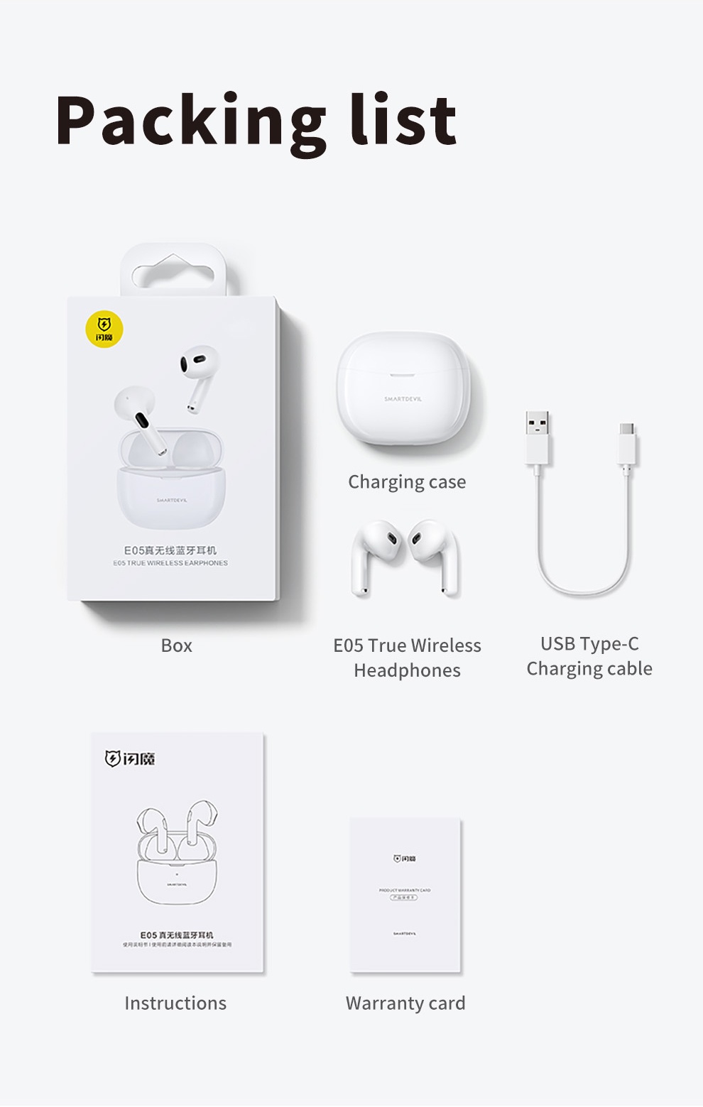 SmartDevil WM02 Wireless Earphones E05 Bluetooth Earbuds With Touch Control Noise Cancelling ...