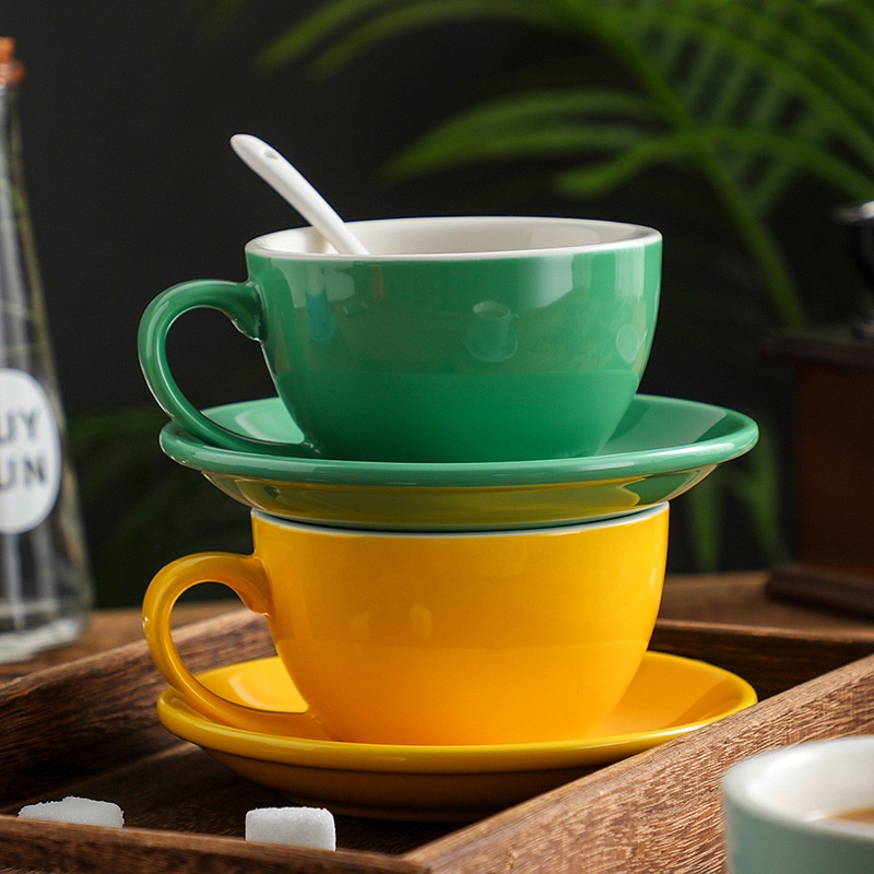 [Ready Stock] European Style Colourful Ceramic Barista Latte Cup set ...