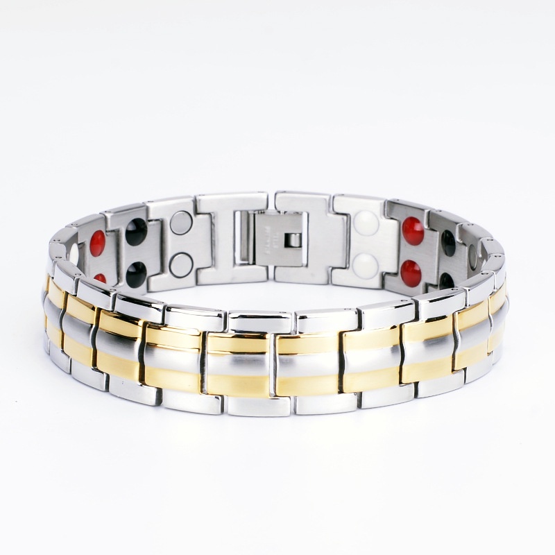 Titanium Steel Bracelet 4-in-1 Magnetic Negative Ion Anti-radiation Far ...
