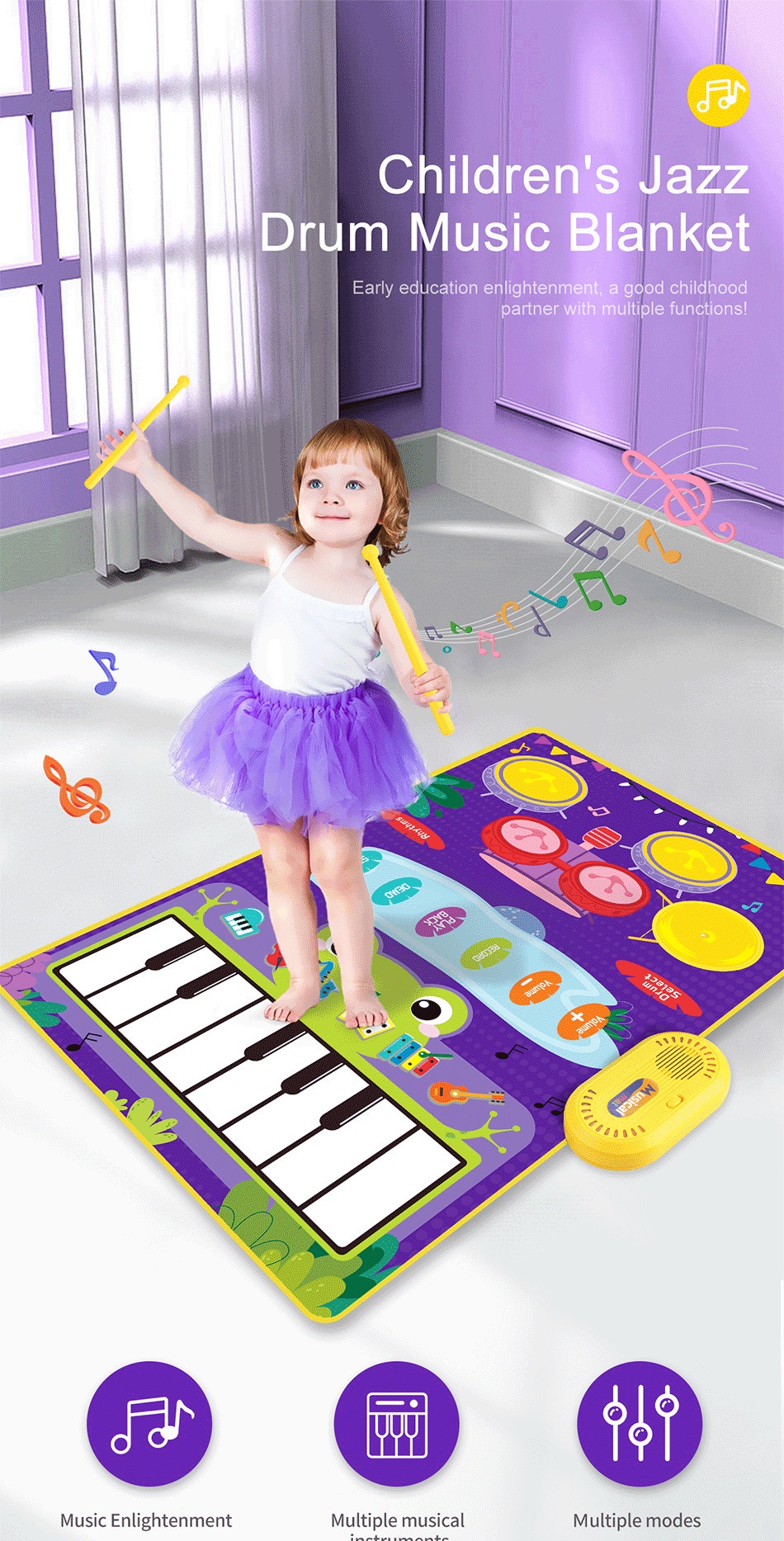 Baby Musical Piano Jazz Drum Mat 2 in 1 for Kids Toddlers Floor ...