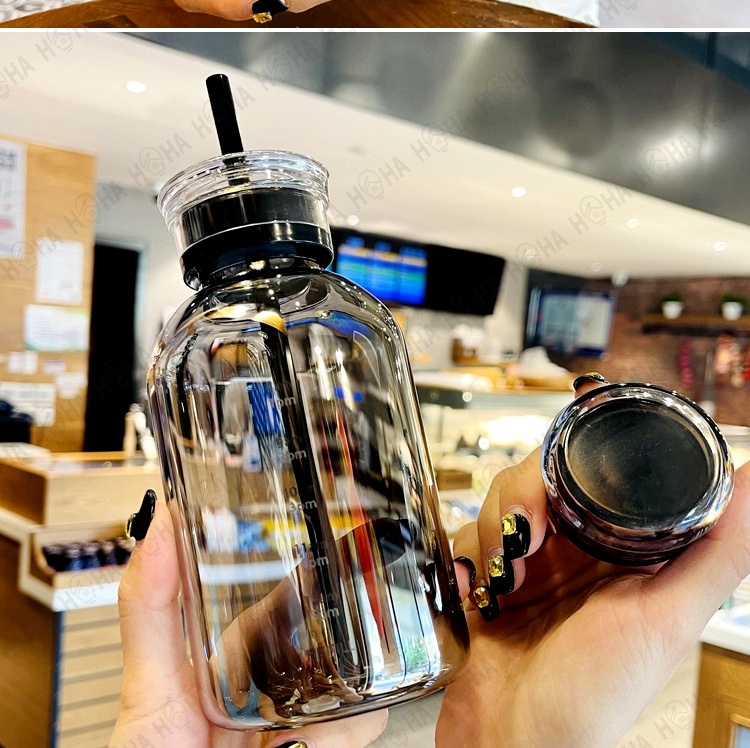 FREE cover Double Lid Bottle Borosilicate Glass Water Bottle Drinkware ...