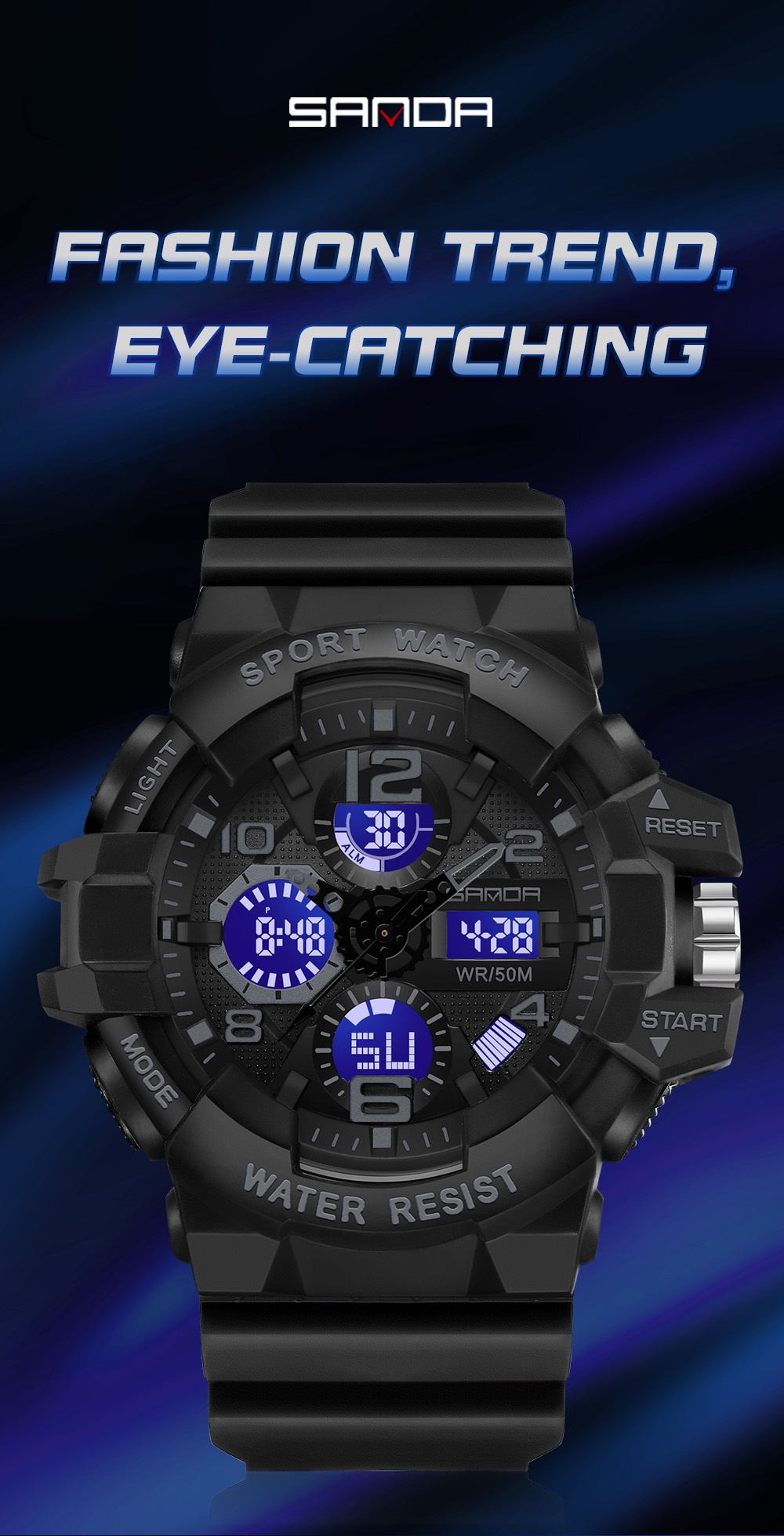 SANDA Sports Men's Watches Luxury Military Quartz Electronic Watches ...