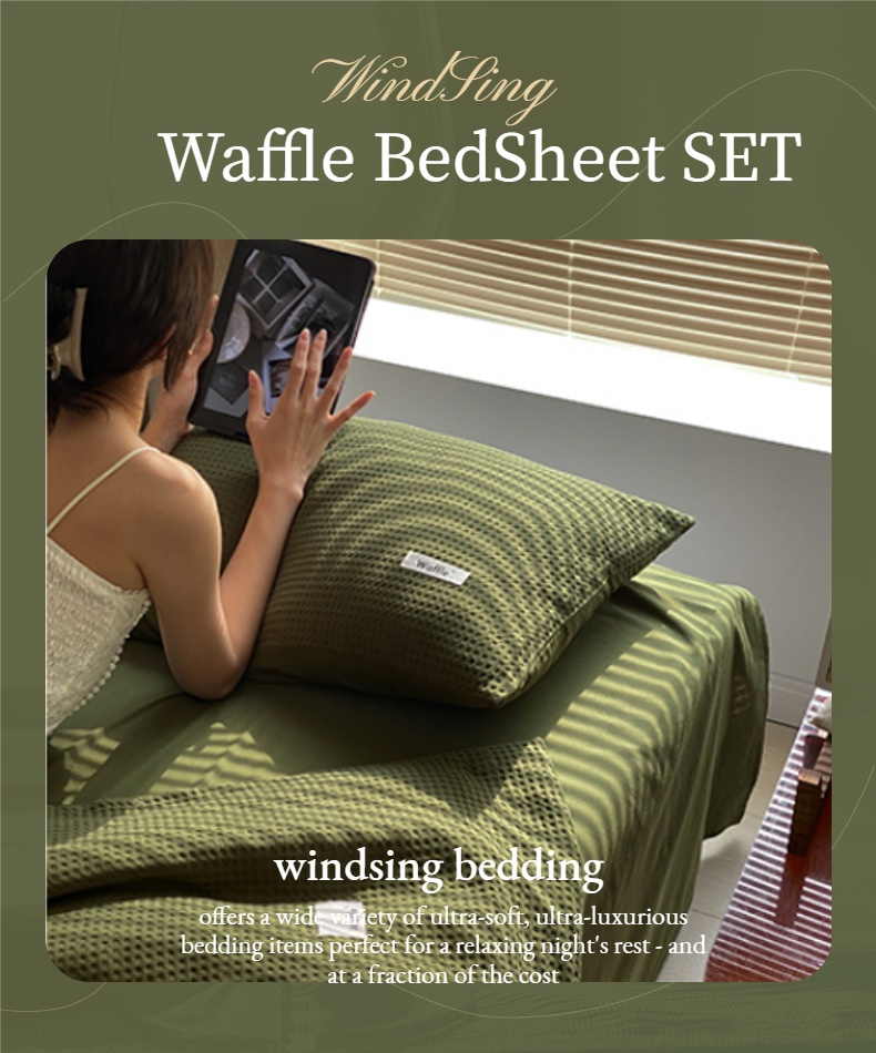 FREE Shipping WindSing Waffle Weave Bed Sheet Set Cadar 4 in 1 Spilt Cover Queen/King Size Boho ...