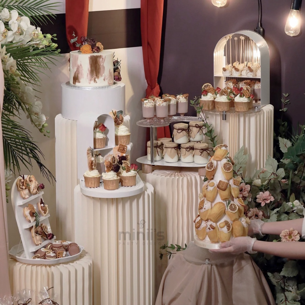 MINIIS PARTY Premium Folding Cake Stand Round Paper Cylinder Stand Meja ...