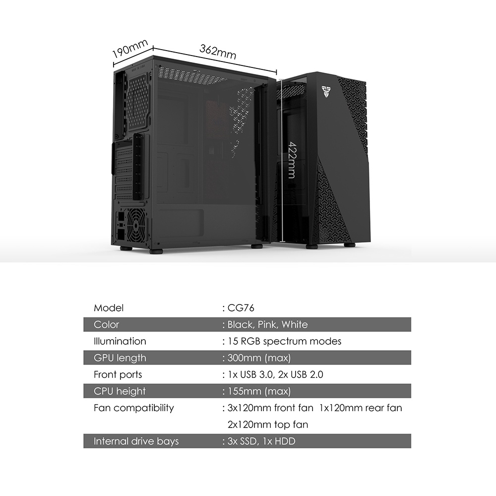 FANTECH CG76 BLACK WHITE MIDDLE TOWER CASE SAKURA EDITION SIDE TEMPERED ...