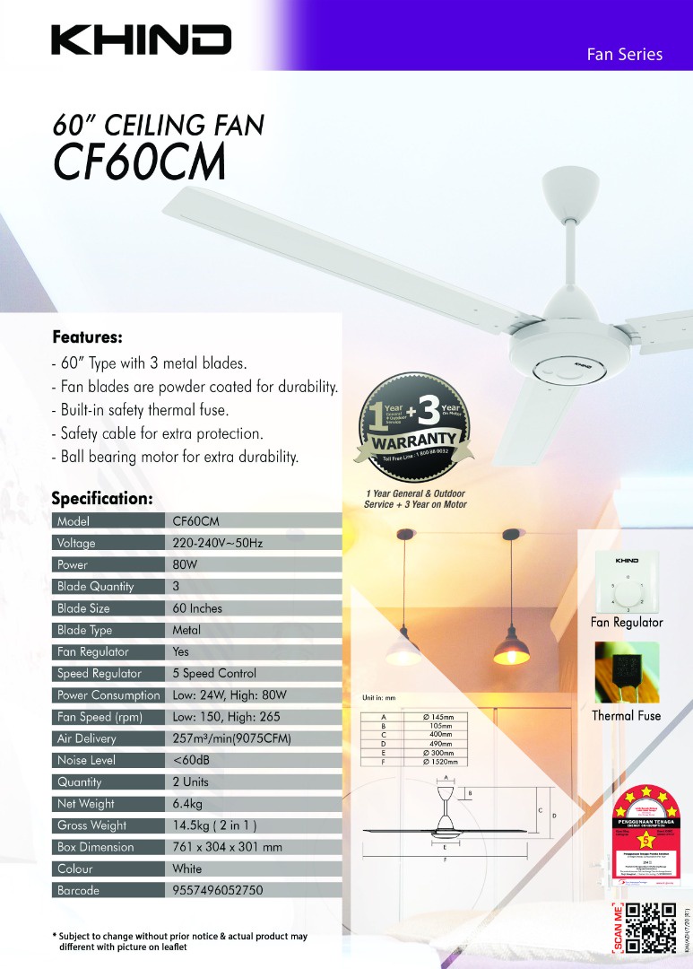 [TWIN PACK] Khind Ceiling Fan CF60CM 60" Kipas Siling | Shopee Malaysia