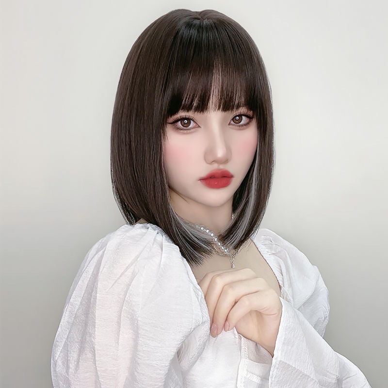 Wig women's short straight hair lisa the same hanging ear dye ...