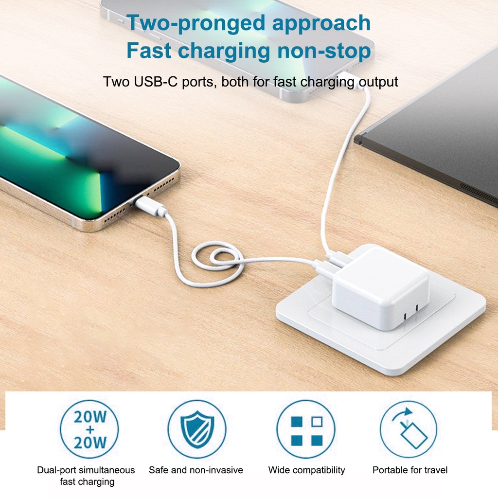 Ankndo 40W Dual USB C Fast Charge Type C Port PD 1M/2Meter Cable Fast ...