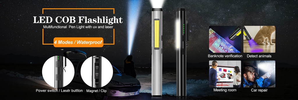 LED Flashlight Rechargeable Torch Light Super Bright Pen Light with ...