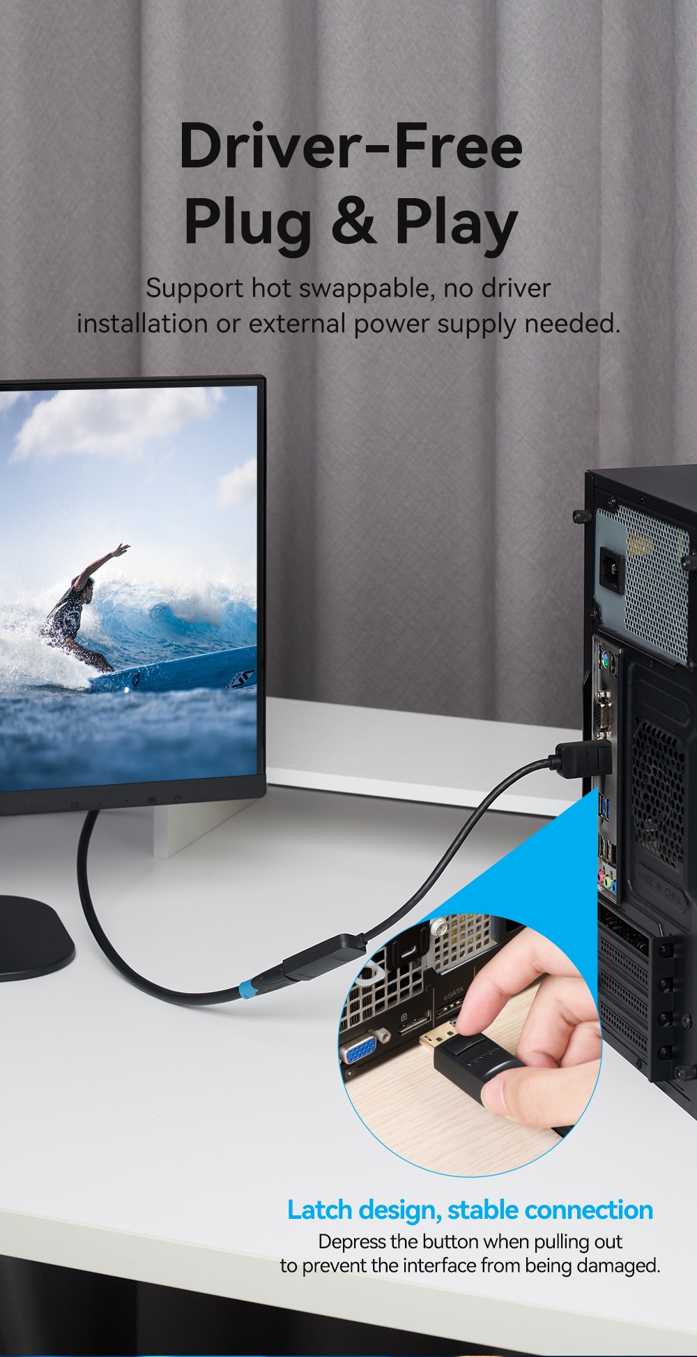 Vention DP to HDMI Adapter DisplayPort Male to HDMI Female 4K 30HZ ...