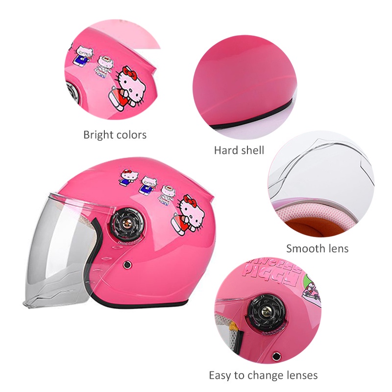 Helmet Motorcycle Big Kid Half Face Topi Keledar Kanak Cartoon Children ...