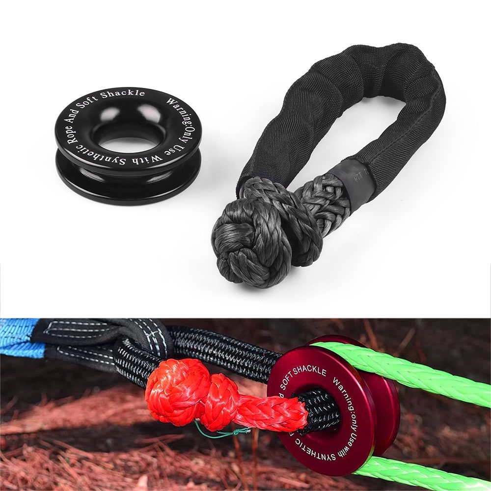 41000lbs Winch Rope Synthetic Soft Shackle+ Winch Snatch Recovery Ring ...