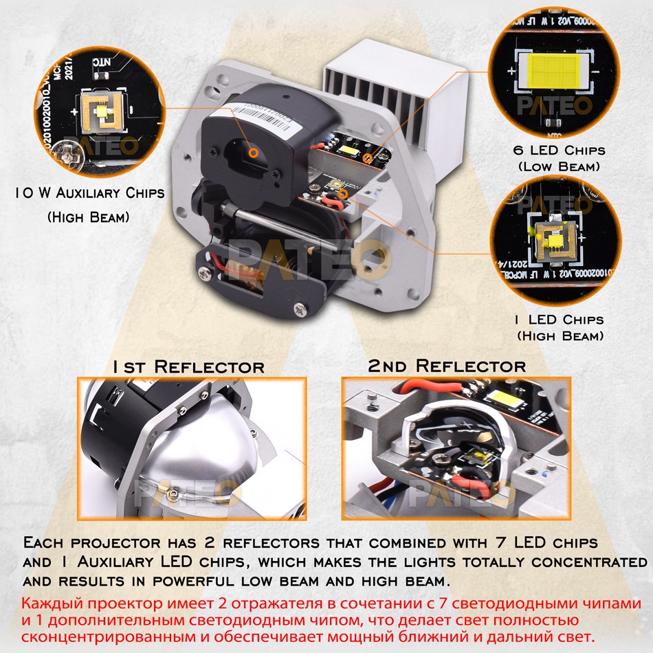 2PCS 3 inch 73W 6000K Hyperboloid Bi LED Projector Lenses Headlight Hella 3R G5 Auto Lens RHD ...