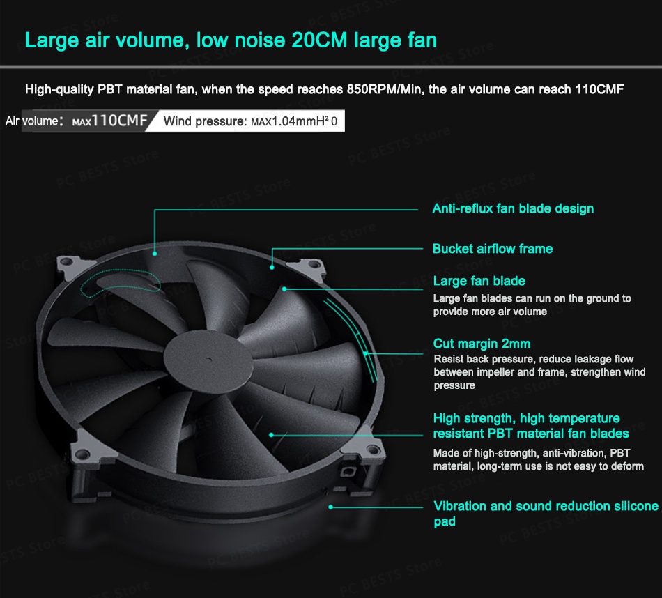 PHANTEKS F200SP Black High Air Volume Computer Case Fan 200mm 4Pin ...
