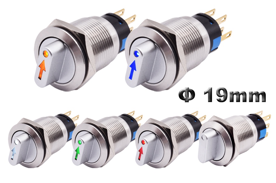 19mm 2 3 position Metal Selector Rotary Switch Latching Push Button ...