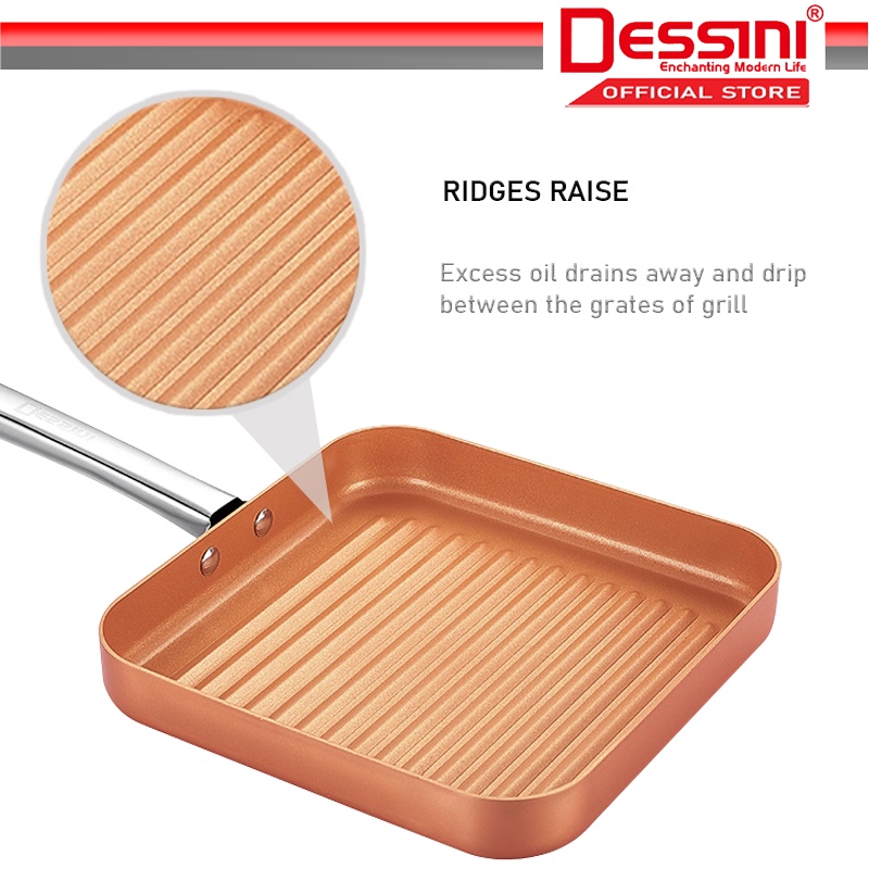 DESSINI ITALY Zero Fat 24CM Grill Steak Frying Pan Die Cast Aluminium ...