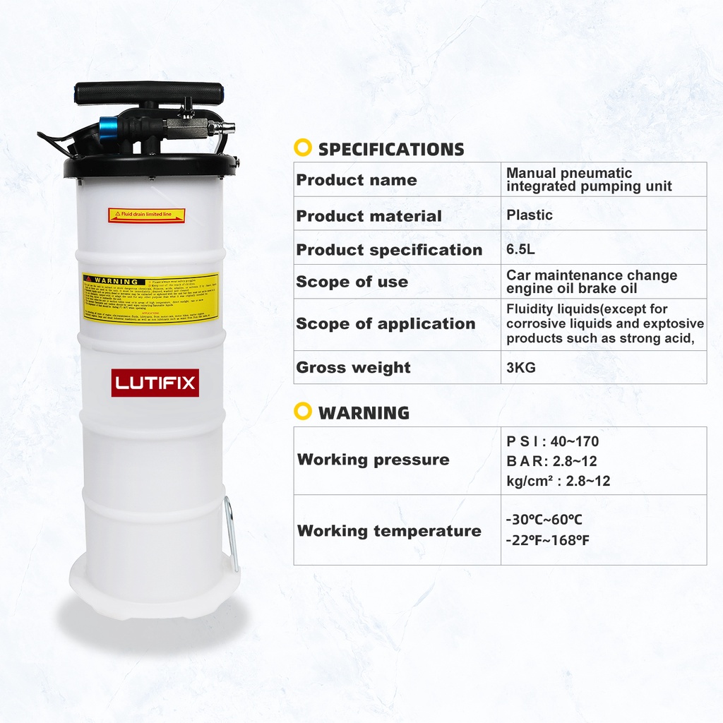 LUTIFIX 6.5L Pneumatic ＆ Manual Vacuum Oil Fluid Extractor Pump Engine Oil Changer Vacuum ...
