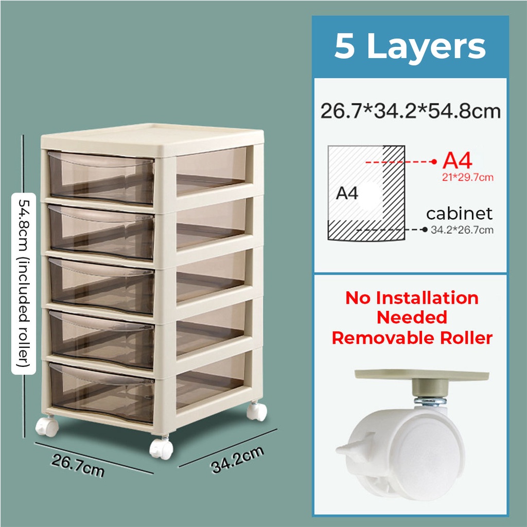 Premium5 Tier A4 Drawer Storage Rack With Wheels Home Drawer A4 File ...