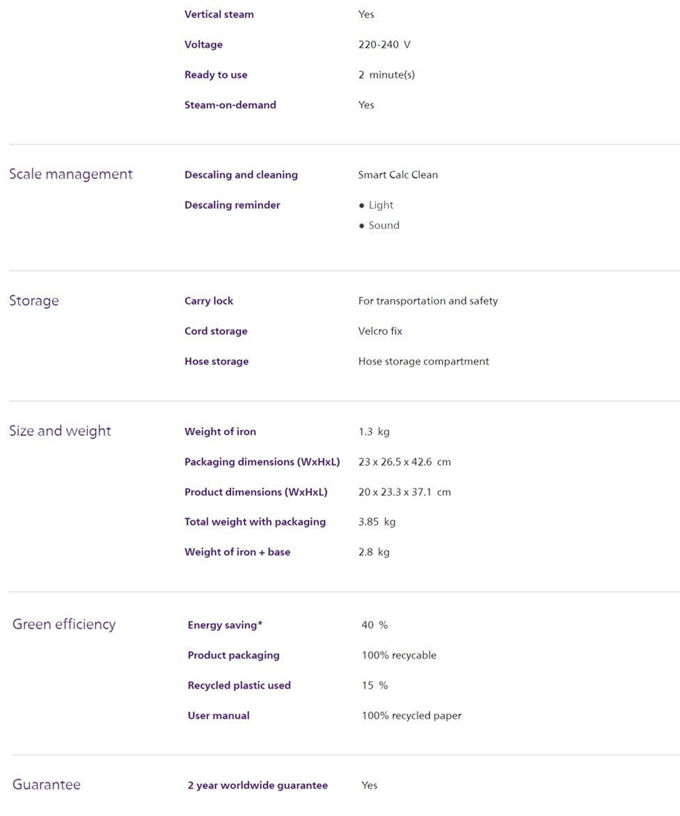 Philips Guaranteed no burns GC7933/36 PerfectCare Compact Plus Steam ...