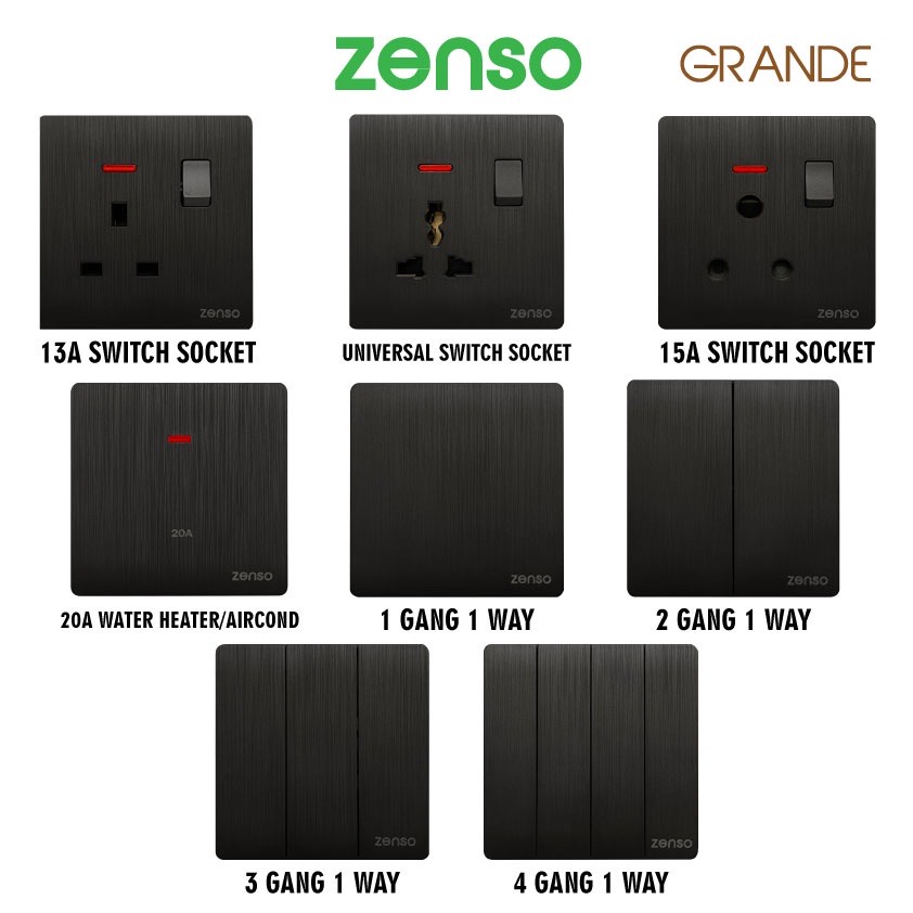 [SIRIM] Zenso Grande Galaxy Black Socket Wall Switch Slim Modern ...