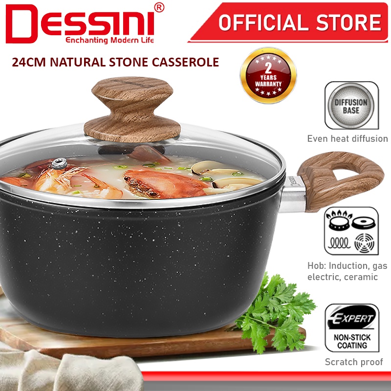 DESSINI ITALY Natural Stone 24CM Casserole Die Cast Aluminium Induction ...